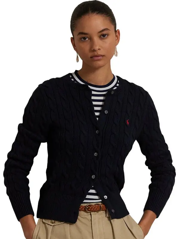 Ralph Lauren Cable-knit Cotton Crewneck Cardigan - Hunter Navy