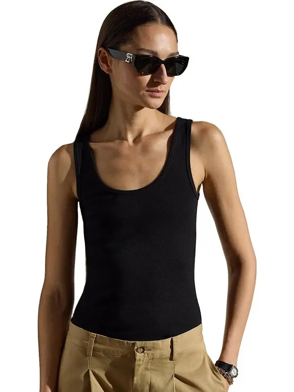 Ralph Lauren Rib-knit Cotton-blend Tank Top - Black