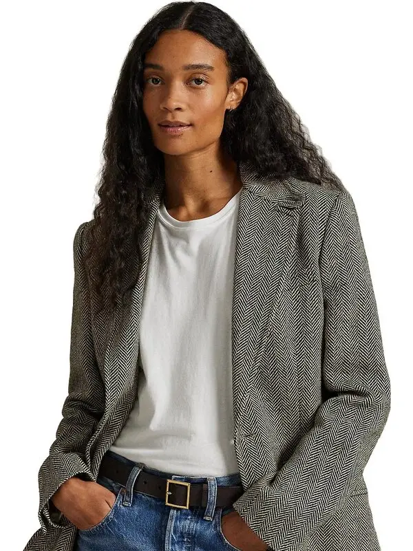 Ralph Lauren Single-breasted Herringbone Blazer - Black/cream Herringbone