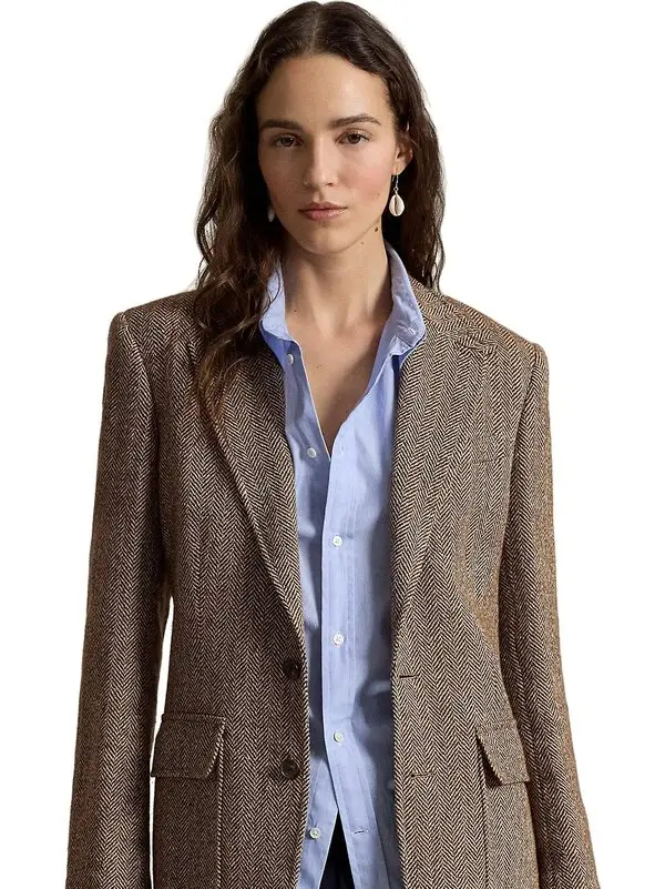 Ralph Lauren Single-breasted Herringbone Blazer - Brown/cream Herringbone