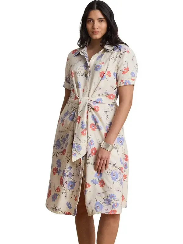 Ralph Lauren Floral Linen Shirtdress - Cream Multi