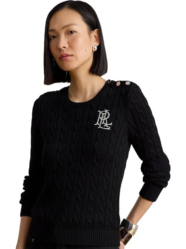 Ralph Lauren Cable-knit Cotton Sweater With Button Trim - Black
