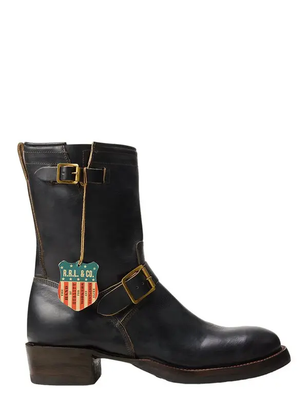 Ralph Lauren Leather Buckled Boots - Black Over Brown