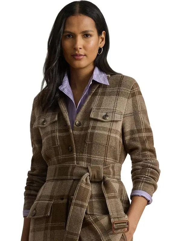 Ralph Lauren Plaid Belted Double-knit Blazer - Adirondack Heather Multi