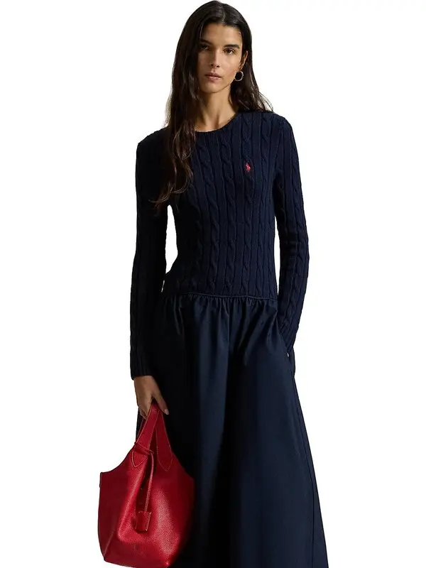Ralph Lauren Cable-knit Bodice Cotton Dress - Hunter Navy