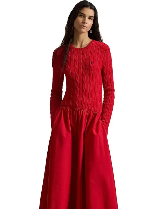 Ralph Lauren Cable-knit Bodice Cotton Dress - Rl Red
