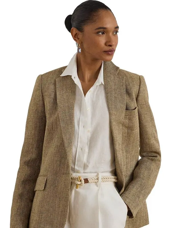 Ralph Lauren Linen Herringbone Blazer - Tan/cream Multi
