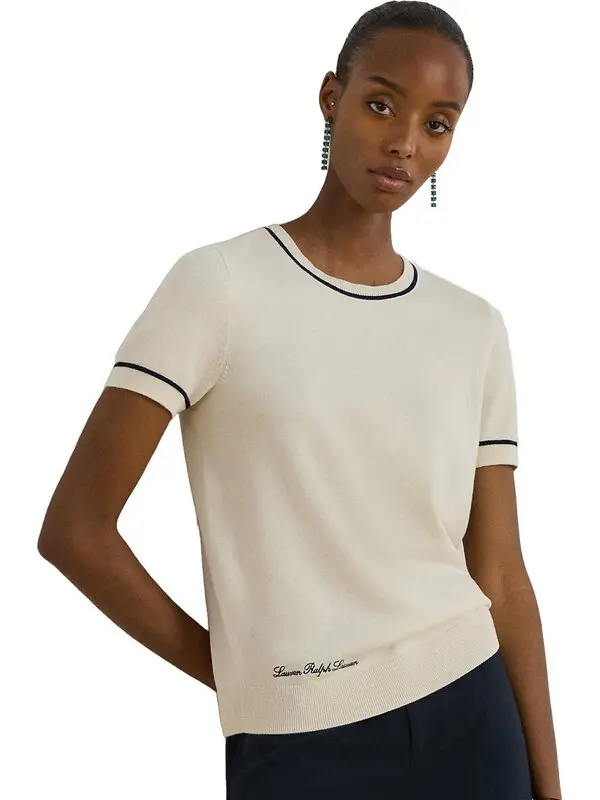 Ralph Lauren Two-tone Short-sleeve Sweater - Mascarpone Cream/navy