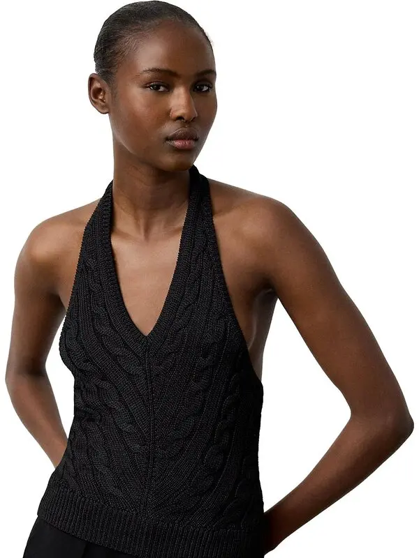Ralph Lauren Cable-knit Silk Halter Top - Black