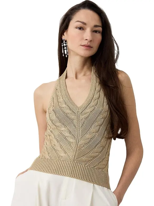 Ralph Lauren Cable-knit Silk Halter Top - Light Tan