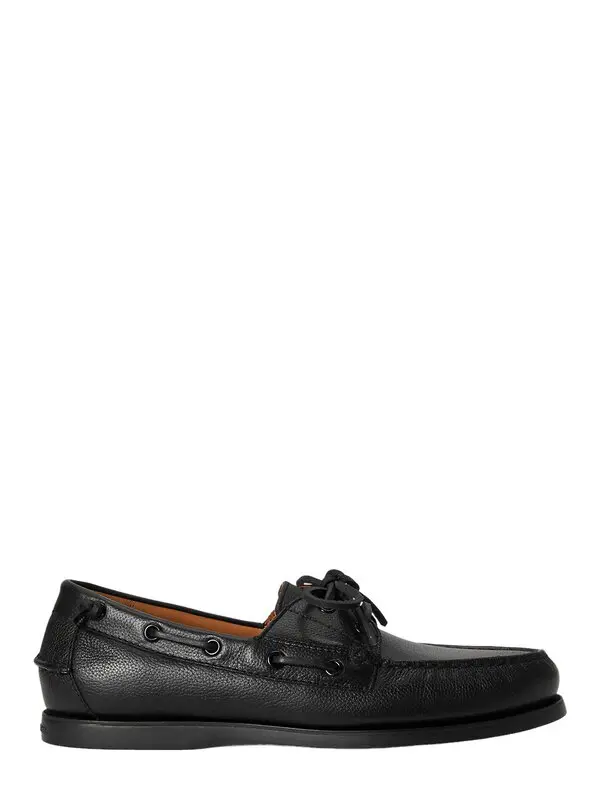 Ralph Lauren Merton Tumbled Leather Boat Shoe - Triple Black