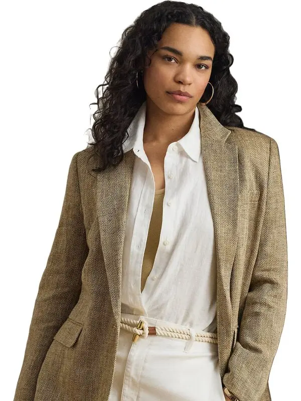 Ralph Lauren Linen Herringbone Blazer - Tan/cream Multi