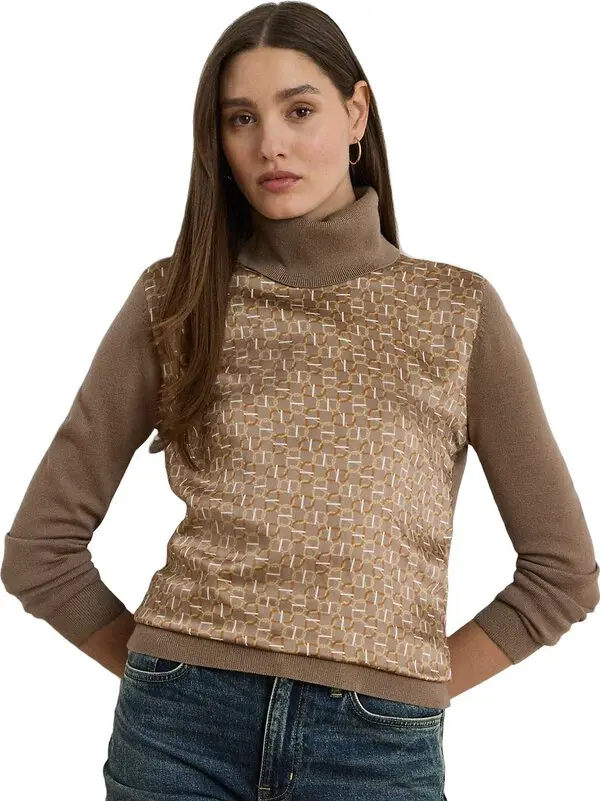 Ralph Lauren Geo-print Wool-blend Turtleneck Sweater - Taupe Brown