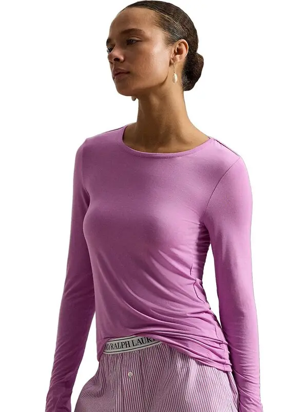 Ralph Lauren Stretch-blend Long-sleeve Tee - White Cloud/violet Mead