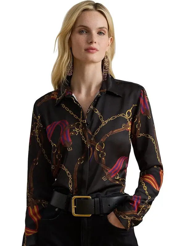 Ralph Lauren Classic Fit Belting-print Satin Shirt - Black Multi