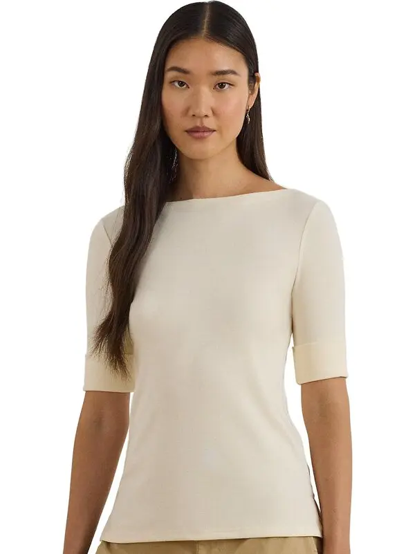 Ralph Lauren Stretch Cotton Boatneck Tee - Mascarpone Cream