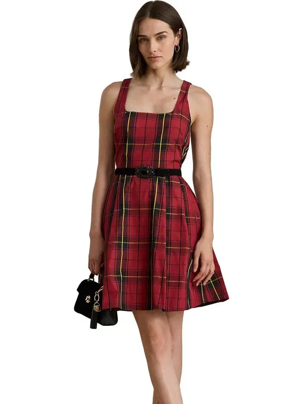 Ralph Lauren Plaid Taffeta Fit-and-flare Cocktail Dress - Black/red