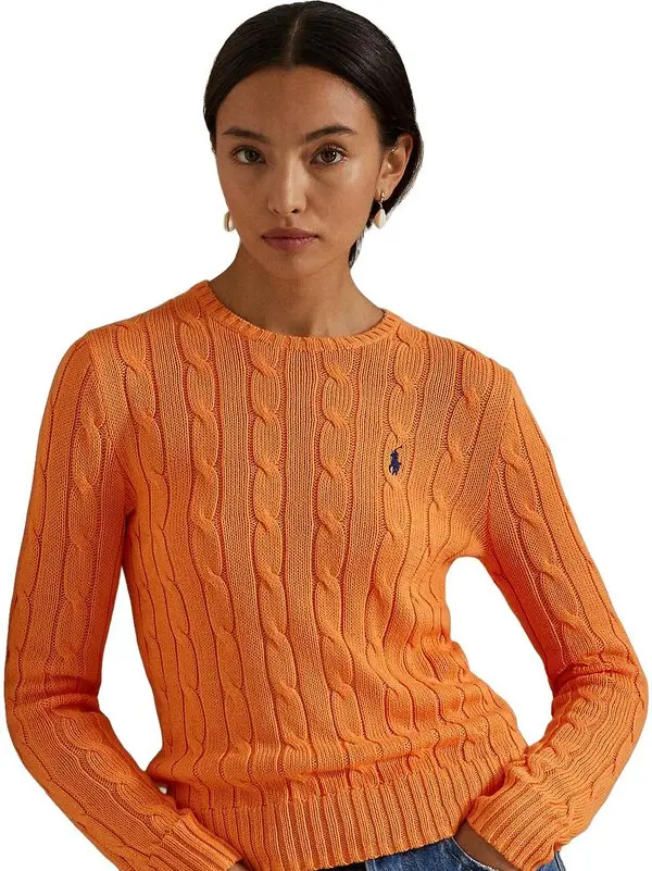 Ralph Lauren Cable-knit Cotton Crewneck Sweater - Sun Orange