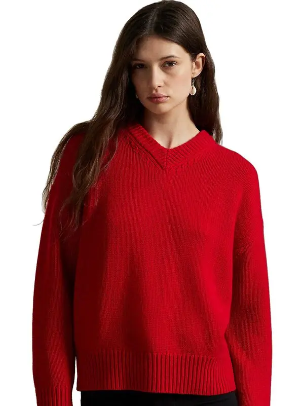 Ralph Lauren Cashmere High V-neck Sweater - Rl2000 Red
