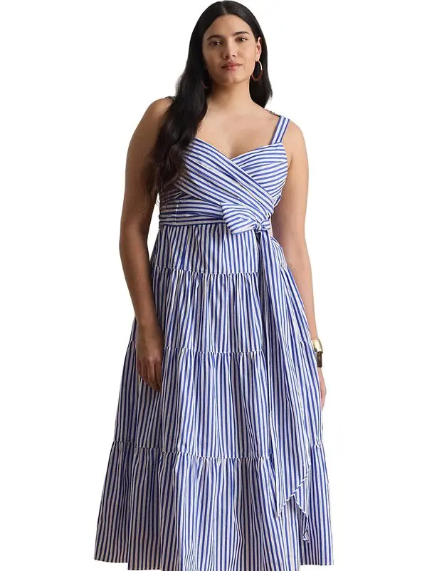 Ralph Lauren Striped Cotton Broadcloth Tiered Dress - Blue/white