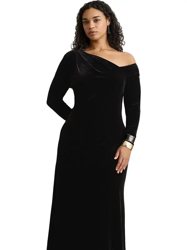 Ralph Lauren Velvet Asymmetrical Gown - Black Velvet