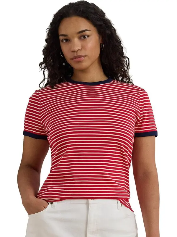 Ralph Lauren Striped Stretch Cotton Tee - Cruise Red/cream