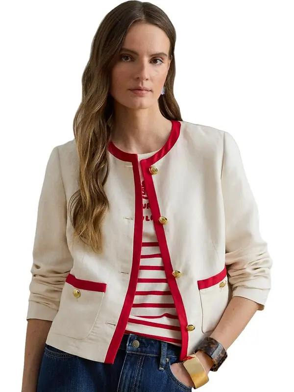 Ralph Lauren Linen-blend Twill Blazer - Mascarpone Cream/red