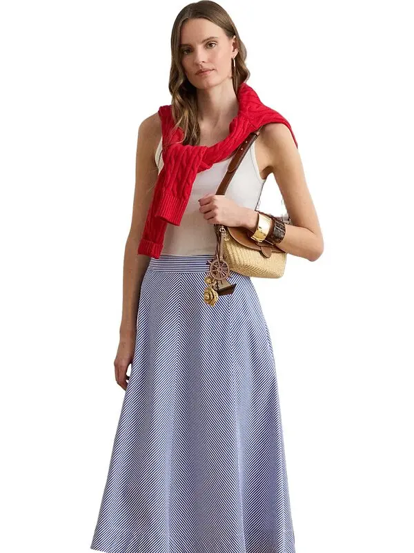 Ralph Lauren Striped Paneled A-line Cotton Broadcloth Skirt - Blue/white