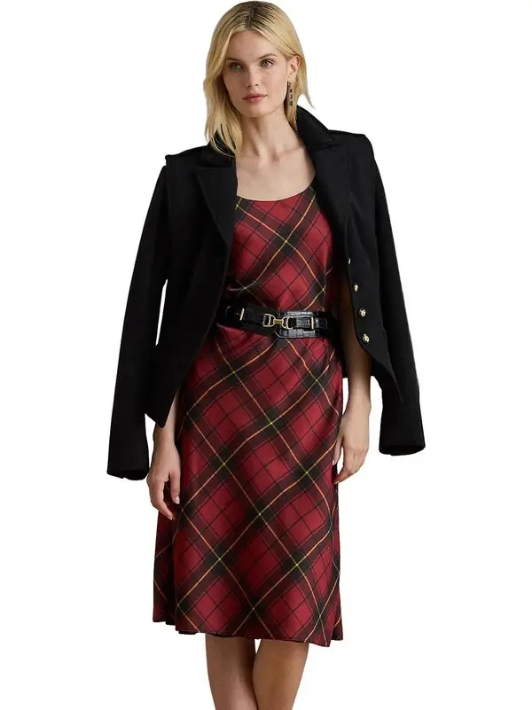 Ralph Lauren Plaid Satin Cocktail Dress - Black/red