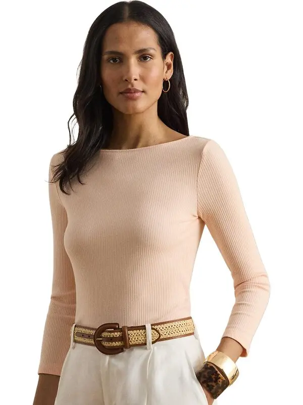 Ralph Lauren Rib-knit Cotton-blend Boatneck Tee - Light Portside Coral