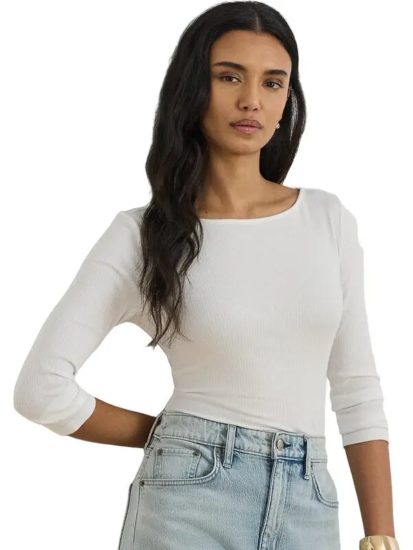 Ralph Lauren Rib-knit Cotton-blend Boatneck Tee - White