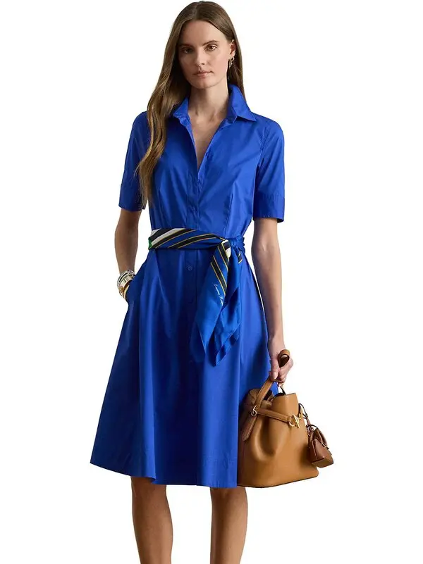 Ralph Lauren Belted Cotton-blend Shirt Dress - Cruise Royal