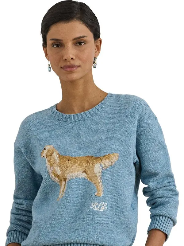 Ralph Lauren Intarsia-knit Golden Retriever Relaxed Sweater - Blue Note Heather Multi