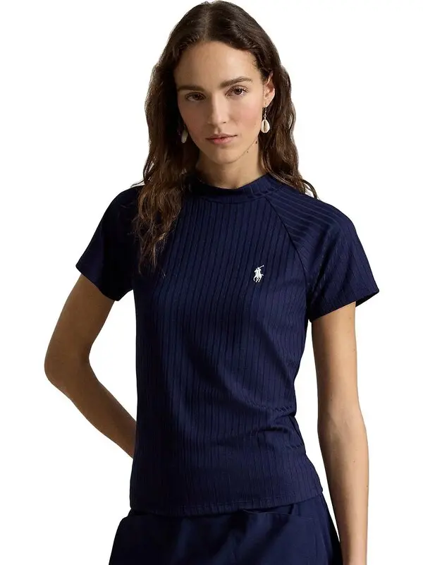 Ralph Lauren Ribbed Stretch-blend Mockneck Top - Refined Navy