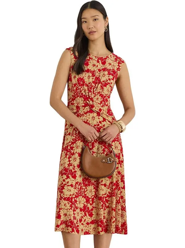 Ralph Lauren Floral Twist-front Stretch Jersey Dress - Red/tan