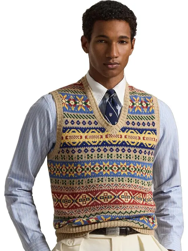 Ralph Lauren Fair Isle Cotton-linen Sweater Vest - Tan Combo