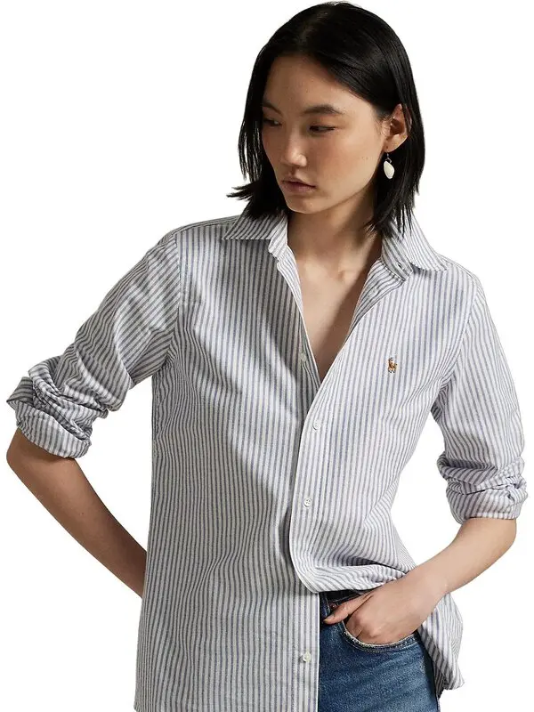 Ralph Lauren Stretch Slim Fit Striped Oxford Shirt - White/heritage Royal