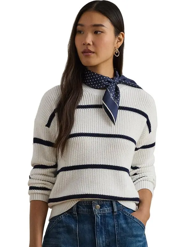 Ralph Lauren Striped Rib-knit Cotton Crewneck Sweater - White/refined Navy