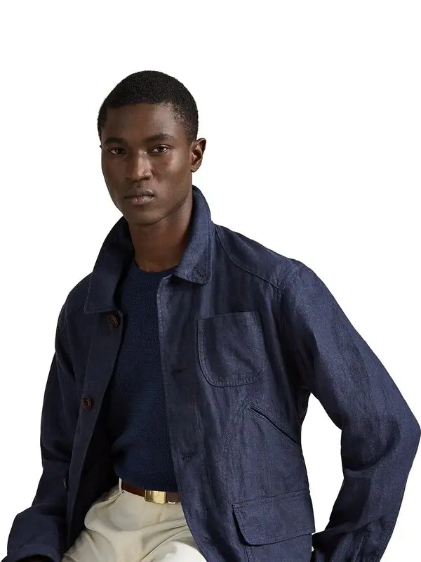Ralph Lauren Linen Herringbone Utility Jacket - Collection Navy