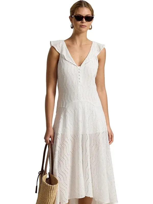 Ralph Lauren Eyelet Gauze A-line Dress - White
