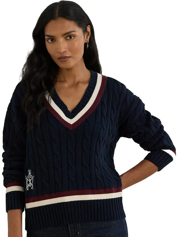 Ralph Lauren Cable-knit Cotton Cricket Sweater - Lauren Navy/cream Multi