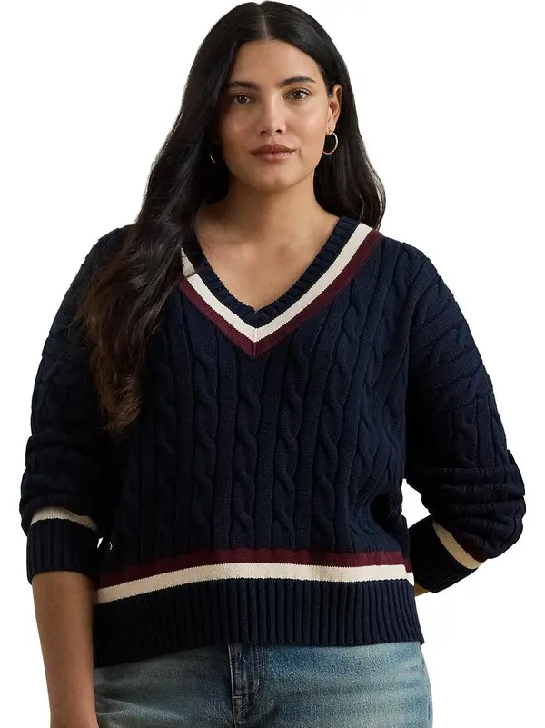 Ralph Lauren Cable-knit Cotton Cricket Sweater - Lauren Navy/cream Multi
