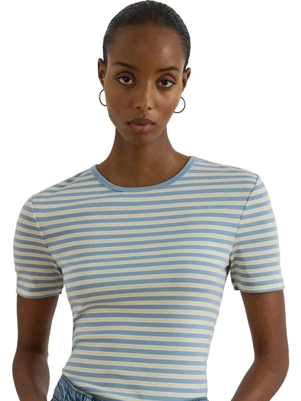 Ralph Lauren Striped Rib-knit Stretch Cotton Tee - Blue Note Multi