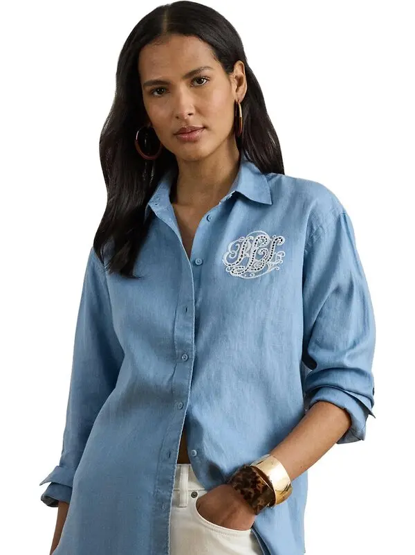 Ralph Lauren Relaxed Fit Eyelet-logo Linen Shirt - Blue Note