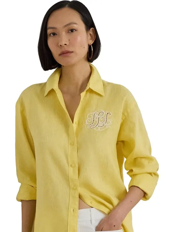 Ralph Lauren Relaxed Fit Eyelet-logo Linen Shirt - Lemon Sorbet