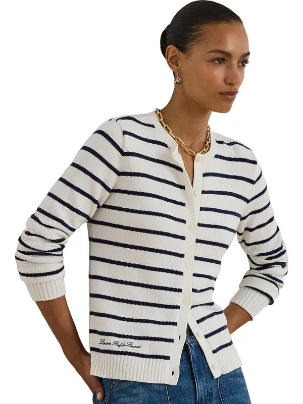 Ralph Lauren Striped Cotton Cardigan - White/refined Navy