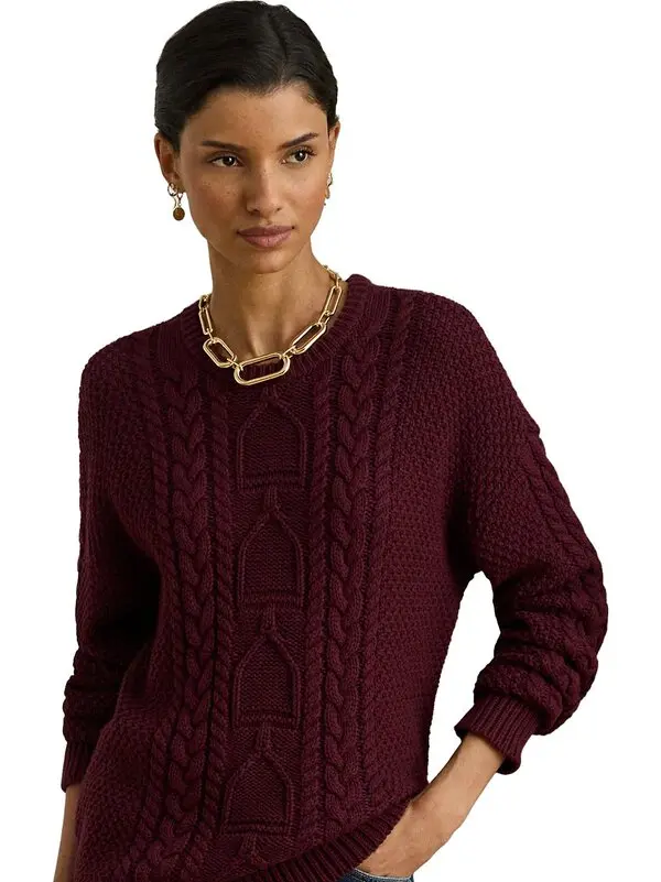 Ralph Lauren Cable-knit Cotton Crewneck Sweater - Dark Garnet