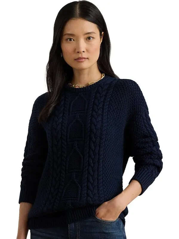 Ralph Lauren Cable-knit Cotton Crewneck Sweater - Lauren Navy