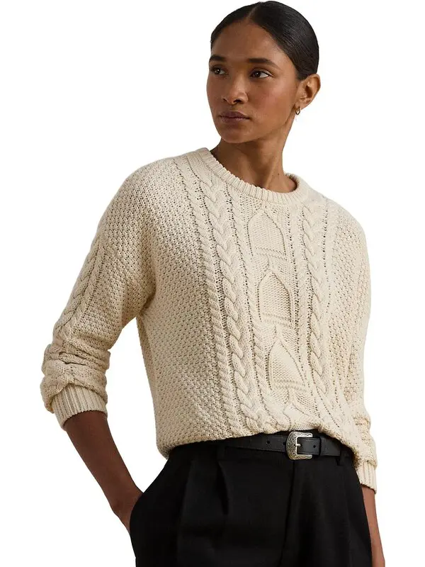 Ralph Lauren Cable-knit Cotton Crewneck Sweater - Mascarpone Cream