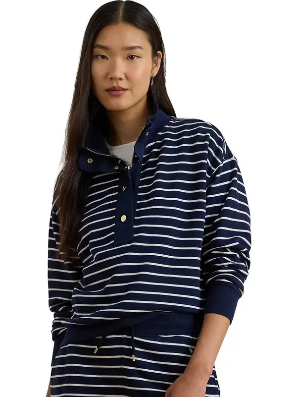 Ralph Lauren Striped French Terry Mockneck Sweatshirt - Refined Navy/white
